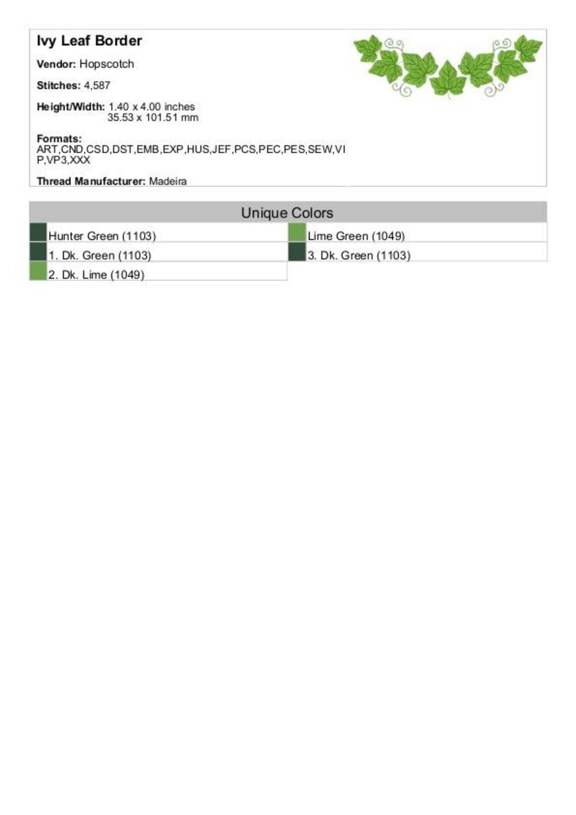 Ivy Leaf Border - Machine Embroidery Design, Ivy Swag Embroidery ...