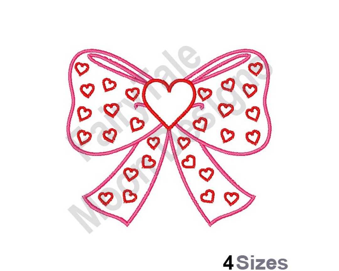 Heart Bow Outline Machine Embroidery Design, Valentine's Day Bow ...