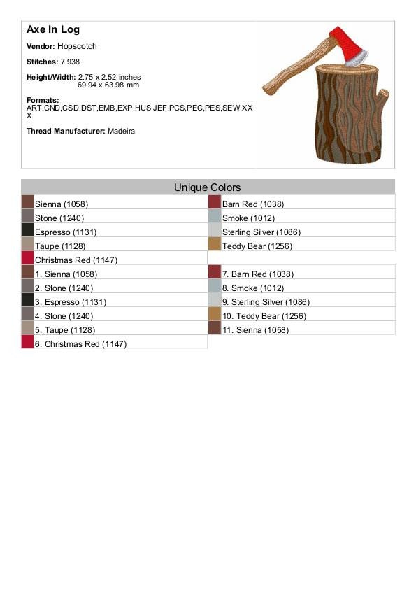 Axe in Log - Machine Embroidery Design, Splitting Wood Log Embroidery ...