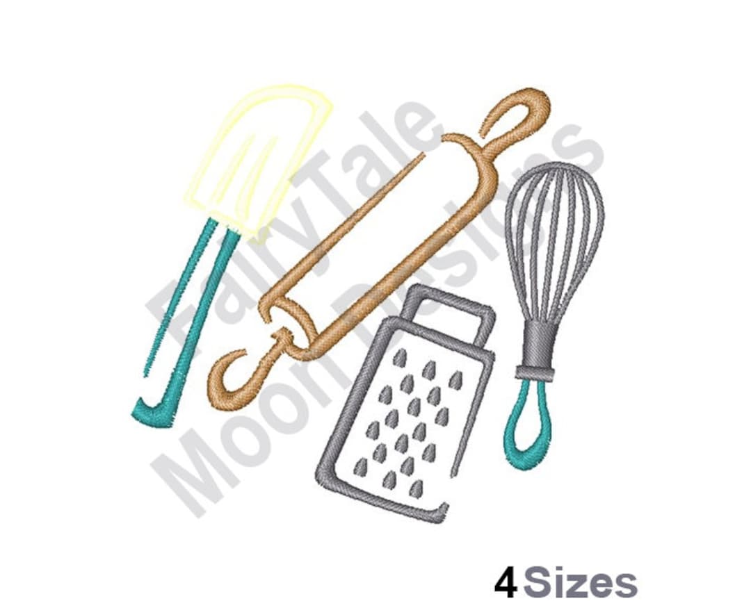 Cooking Utensils Outline - Machine Embroidery Design, Rolling Pin ...