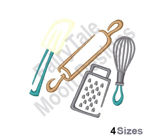 Cooking Utensils Outline Machine Embroidery Design Rolling | Etsy