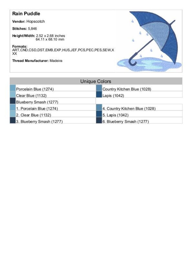 Rain Puddle Machine Embroidery Design Rain Umbrella - Etsy