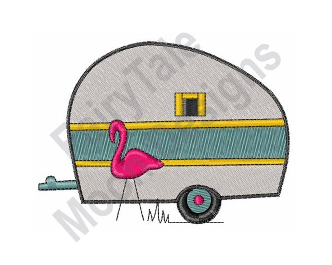 Summer Camper With Flamingo - Travel Trailer Embroidery Pattern, RV ...