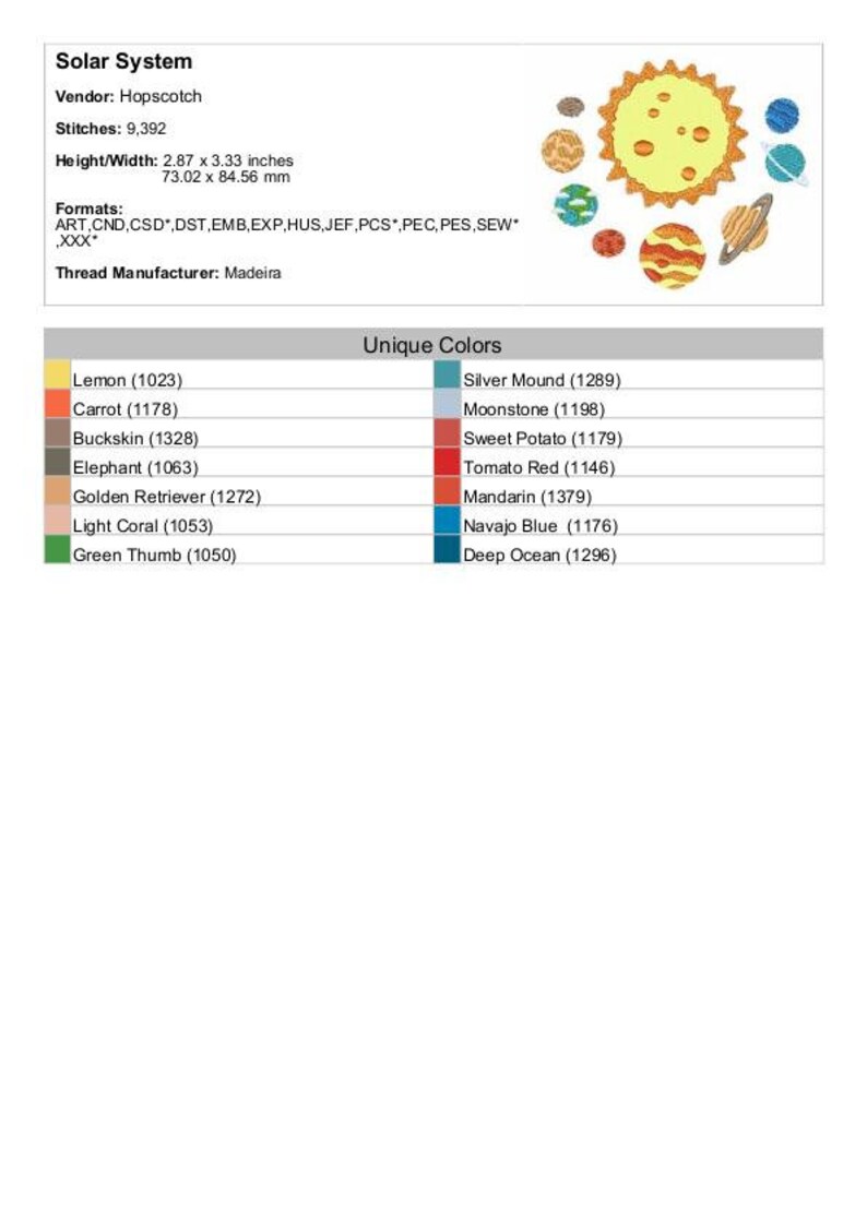 Solar System Machine Embroidery Design Sun & Planets - Etsy