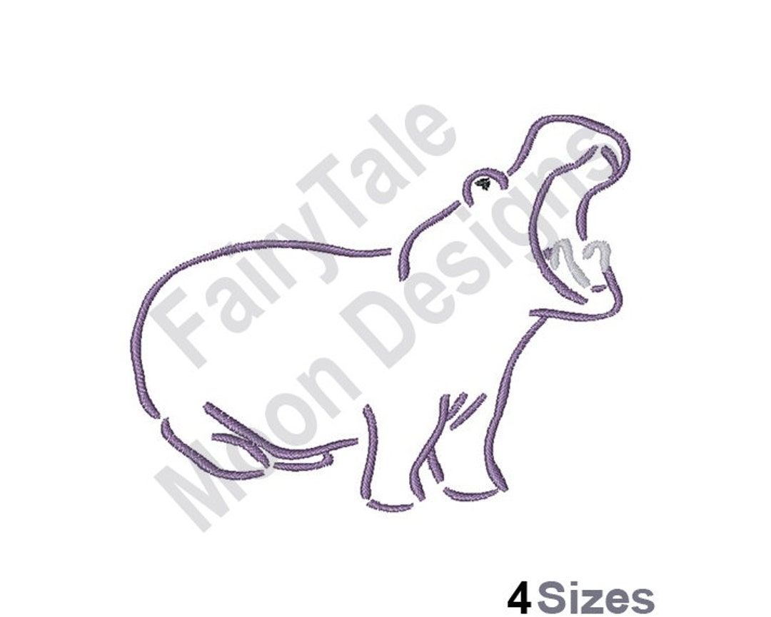 Hippopotamus - Machine Embroidery Design, Roaring Hippo Outline ...