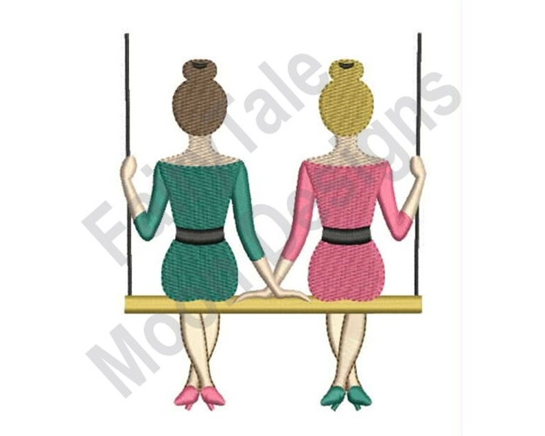 Best Friends Machine Embroidery Design Women on Swing - Etsy
