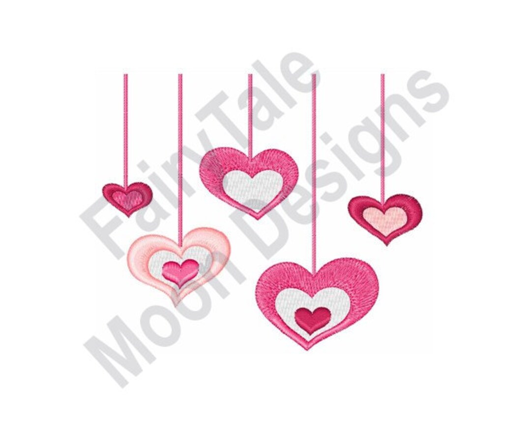 Red Hearts - Machine Embroidery Design, Hanging Valentine's Day Hearts ...