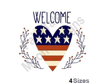 Heart American Flag Machine Embroidery Design - Etsy