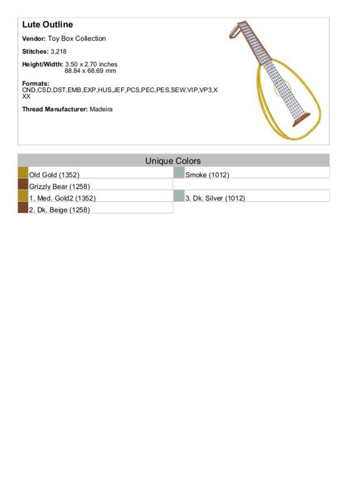 Lute Machine Embroidery Design Lute Outline Embroidery - Etsy