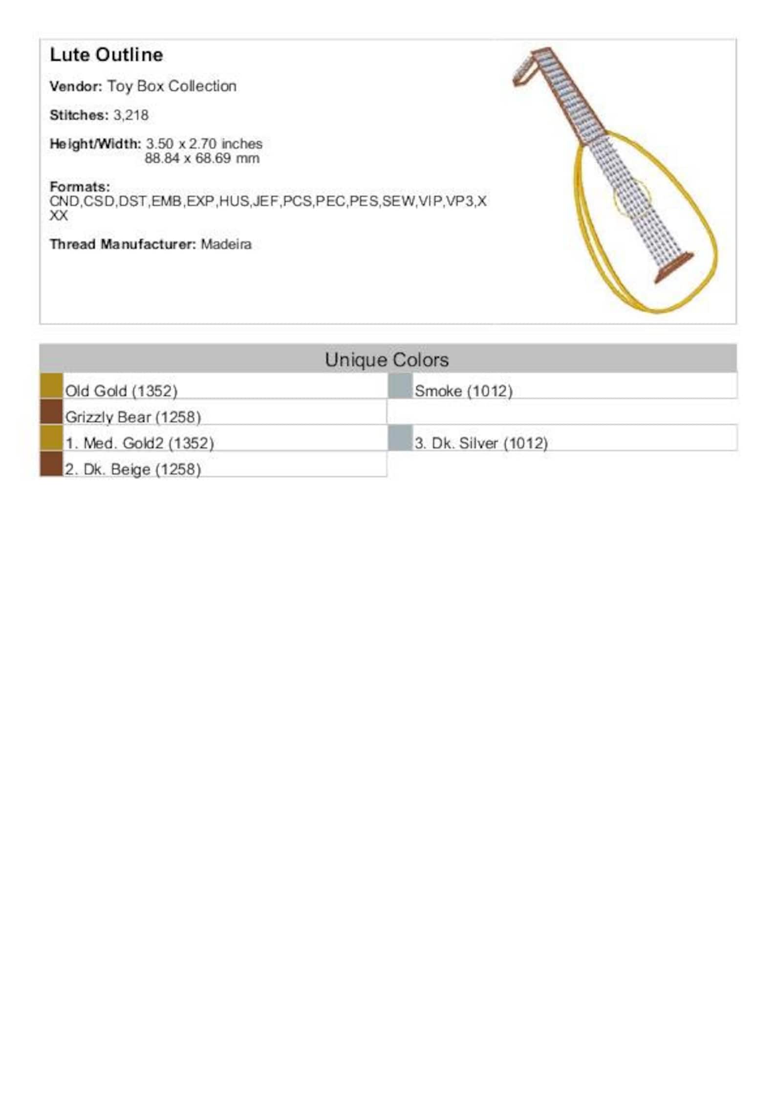 Lute Machine Embroidery Design Lute Outline Embroidery - Etsy