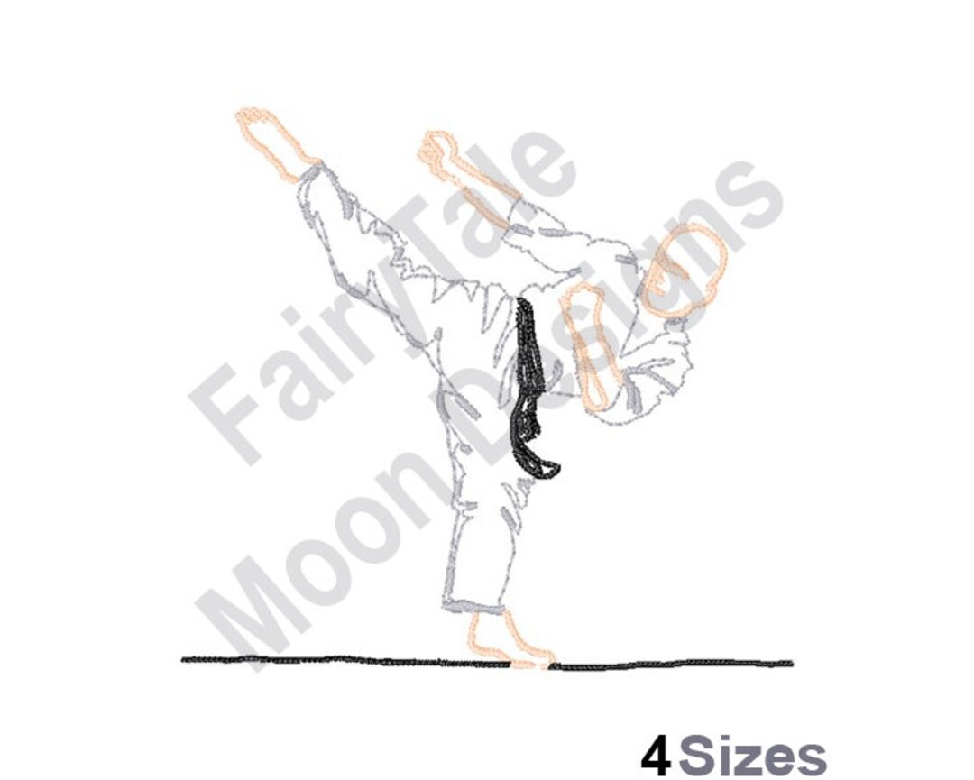 Karate Side Kick Machine Embroidery Design, Karate Fighter Outline ...