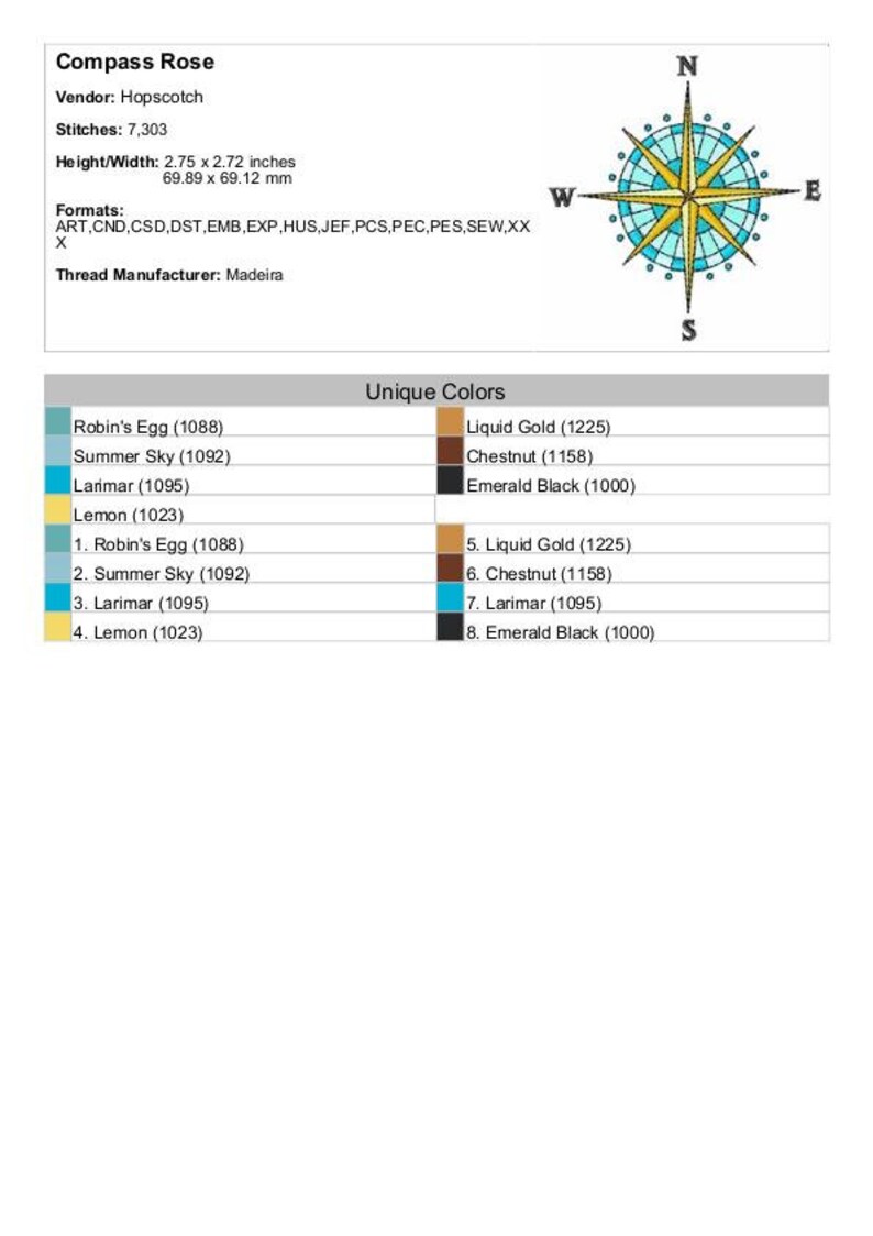Compass Rose Machine Embroidery Design Nautical Star | Etsy