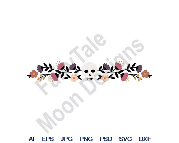 Floral Skull Border Svg Dxf Eps Png Jpg Vector Art - Etsy
