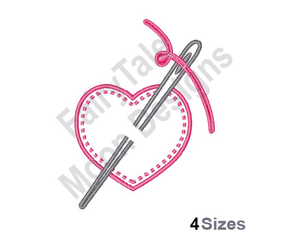 Stitched Heart Machine Embroidery Design Sewing Needle - Etsy