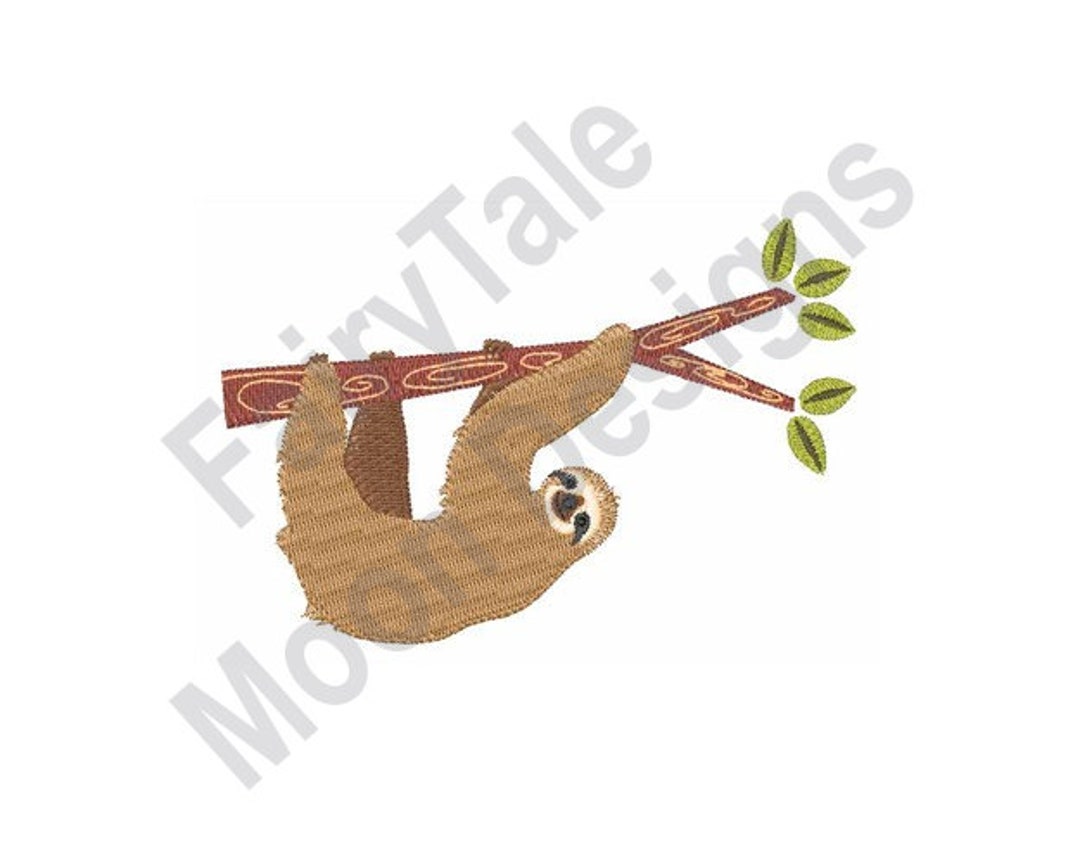 Sloth on Bamboo Tree Machine Embroidery Design, Slow Sloth Embroidery ...