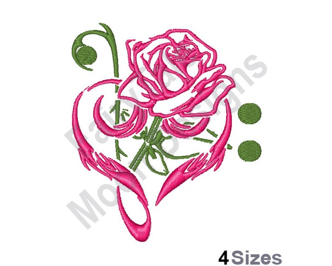Musical Rose Machine Embroidery Design, Valentine's Day Heart Outline ...