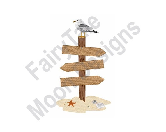 Beach Sign Seagull Machine Embroidery Design Beach Arrow - Etsy