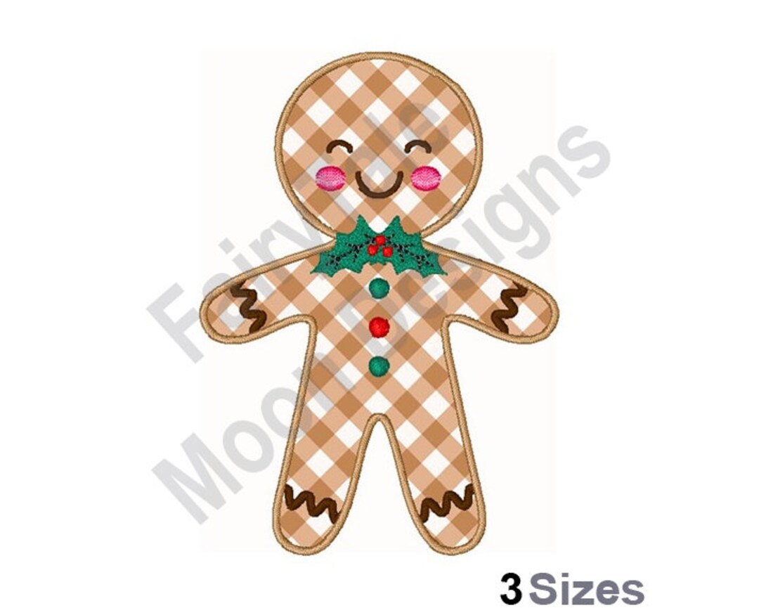 APPLIQUE Gingham Gingerbread Man Machine Embroidery Design - Etsy