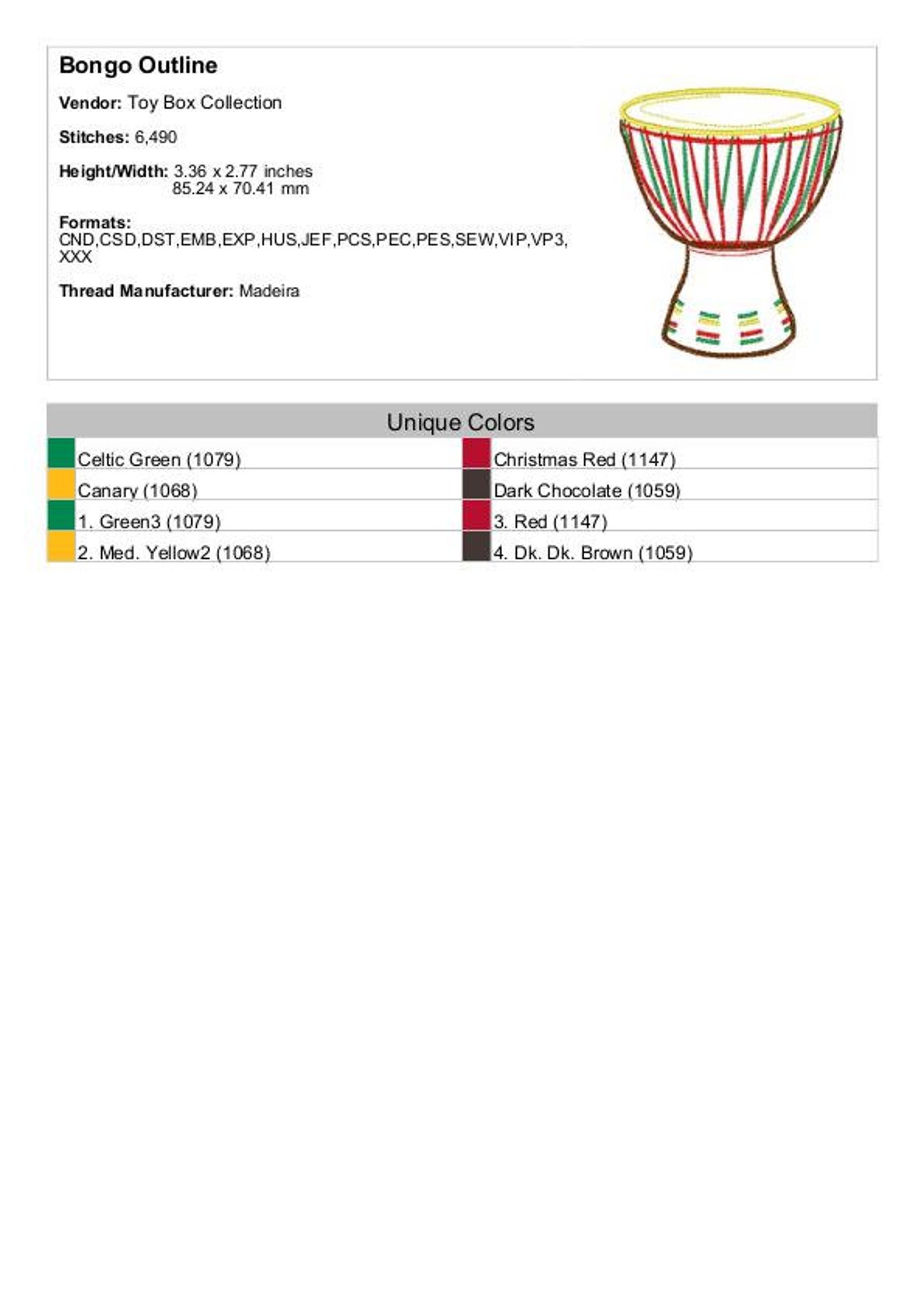 Bongo Outline Machine Embroidery Design Bongo Drum - Etsy