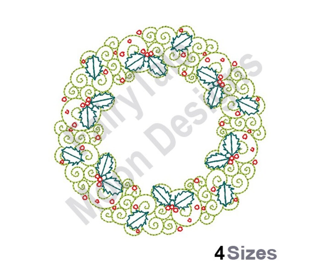 Holly Wreath Outline Machine Embroidery Design, Christmas Wreath ...