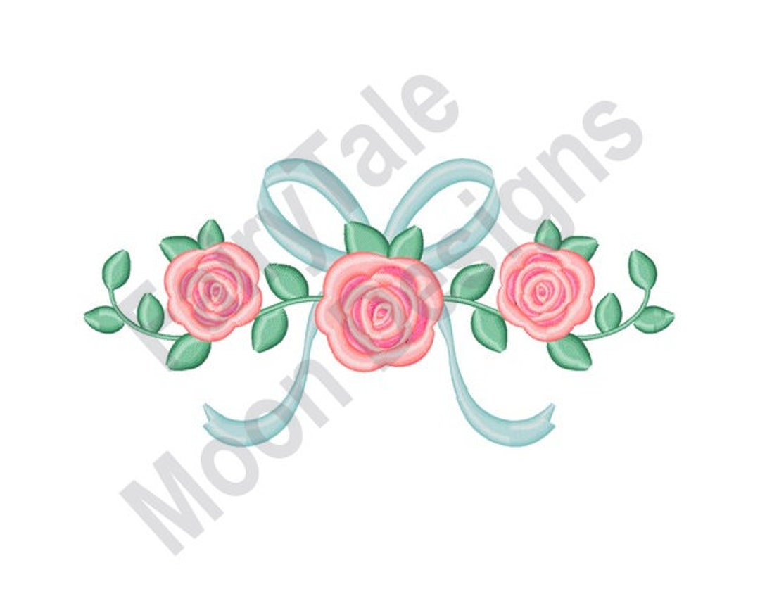 Rose Border - Machine Embroidery Design, Rose & Bow Floral Decoration ...