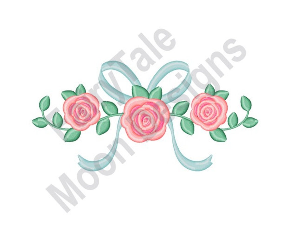 Rose Border Machine Embroidery Design Rose & Bow Floral - Etsy