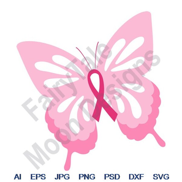 Breast Cancer Ribbon With Butterfly Clipart - Etsy