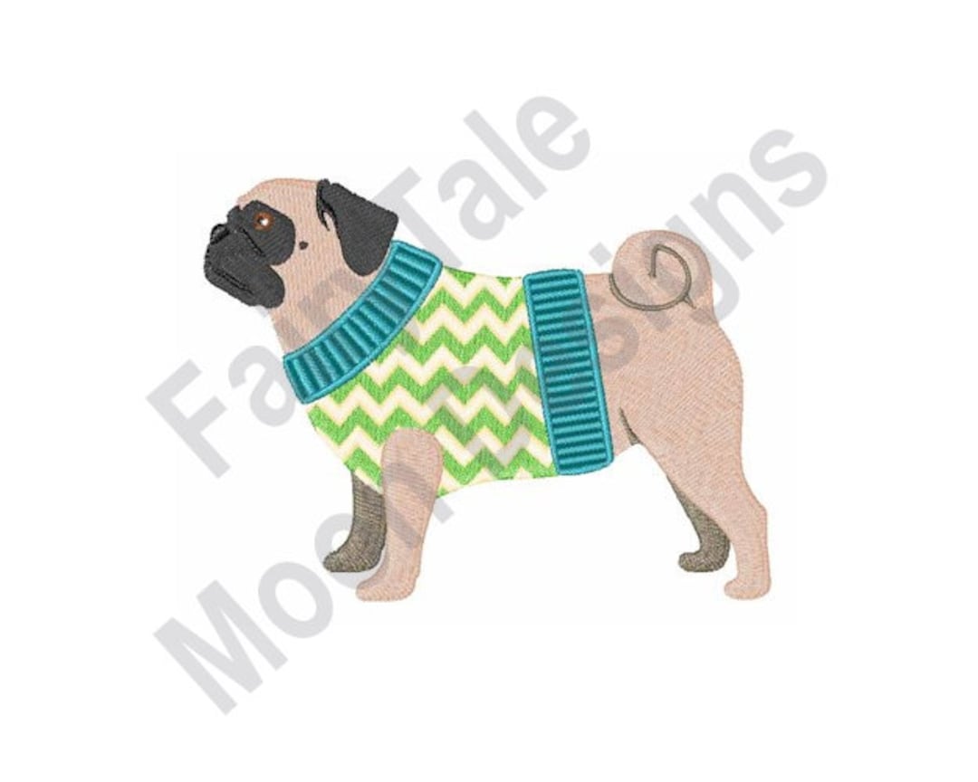 Pug Machine Embroidery Design Fawn Pug Embroidery Pattern - Etsy