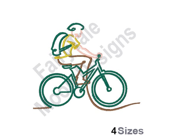Cyclist Outline Machine Embroidery Design Mountain Biker | Etsy