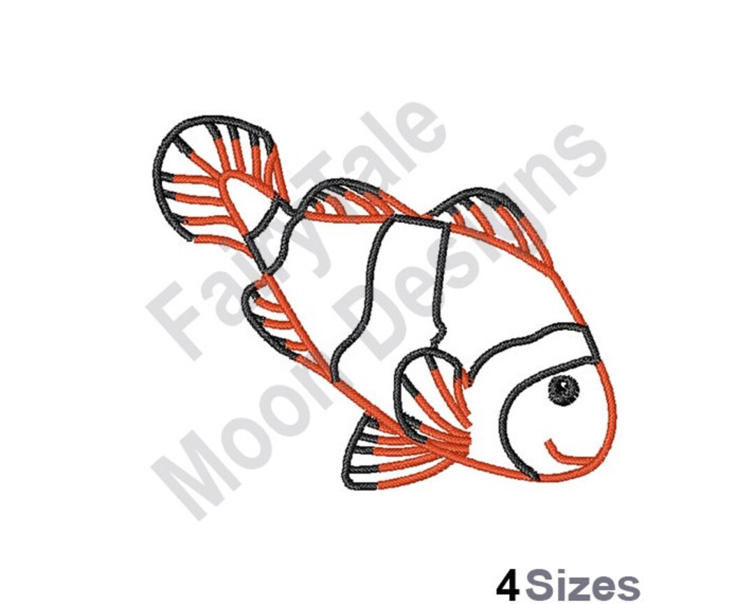 Clownfish Outline Machine Embroidery Design, Clown Fish Embroidery ...