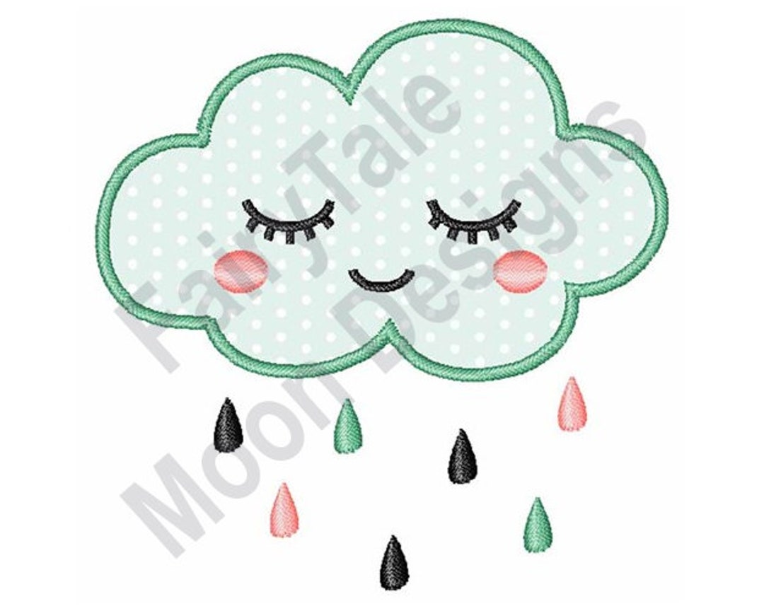 APPLIQUE Rain Cloud - Machine Embroidery Design, Cloud Face Applique ...