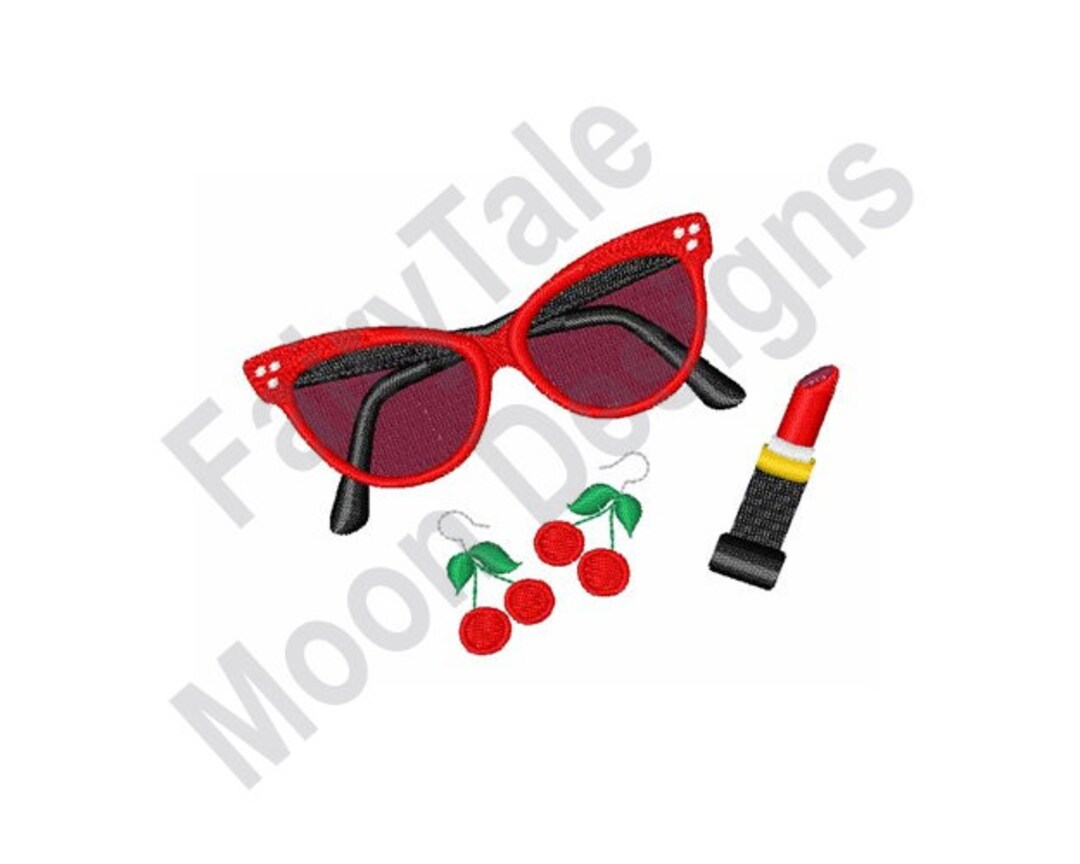 Retro Red Accessories Machine Embroidery Design, Retro Sunglasses ...