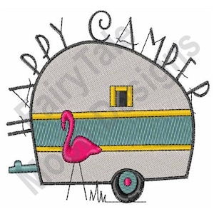Happy Camper - Machine Embroidery Design, RV Camper Flamingo Embroidery ...