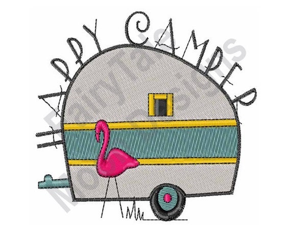 Happy Camper Machine Embroidery Design RV Camper Flamingo | Etsy