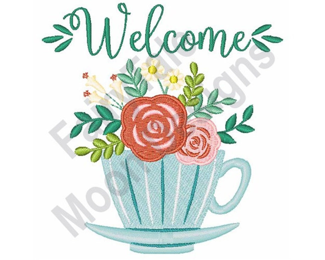 Teacup Floral Welcome - Machine Embroidery Design, Floral Teacup ...