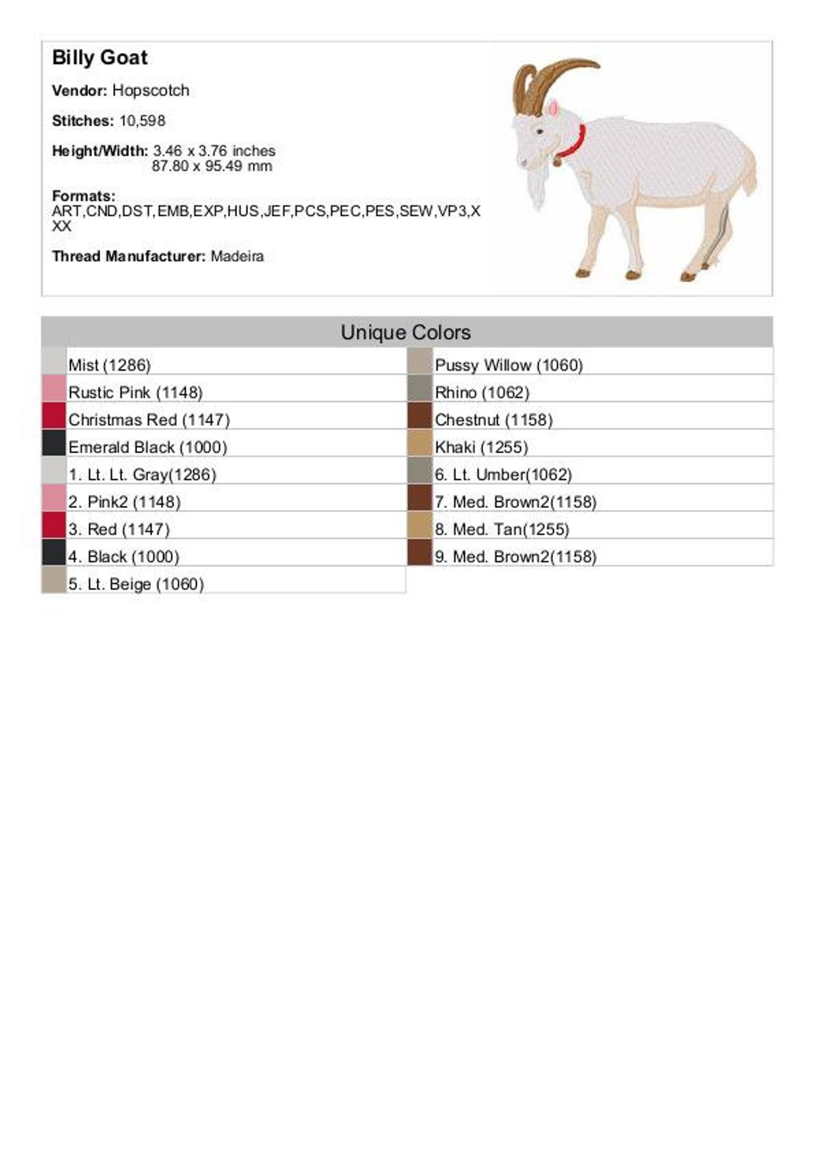 Billy Goat Machine Embroidery Design Domestic Goat - Etsy