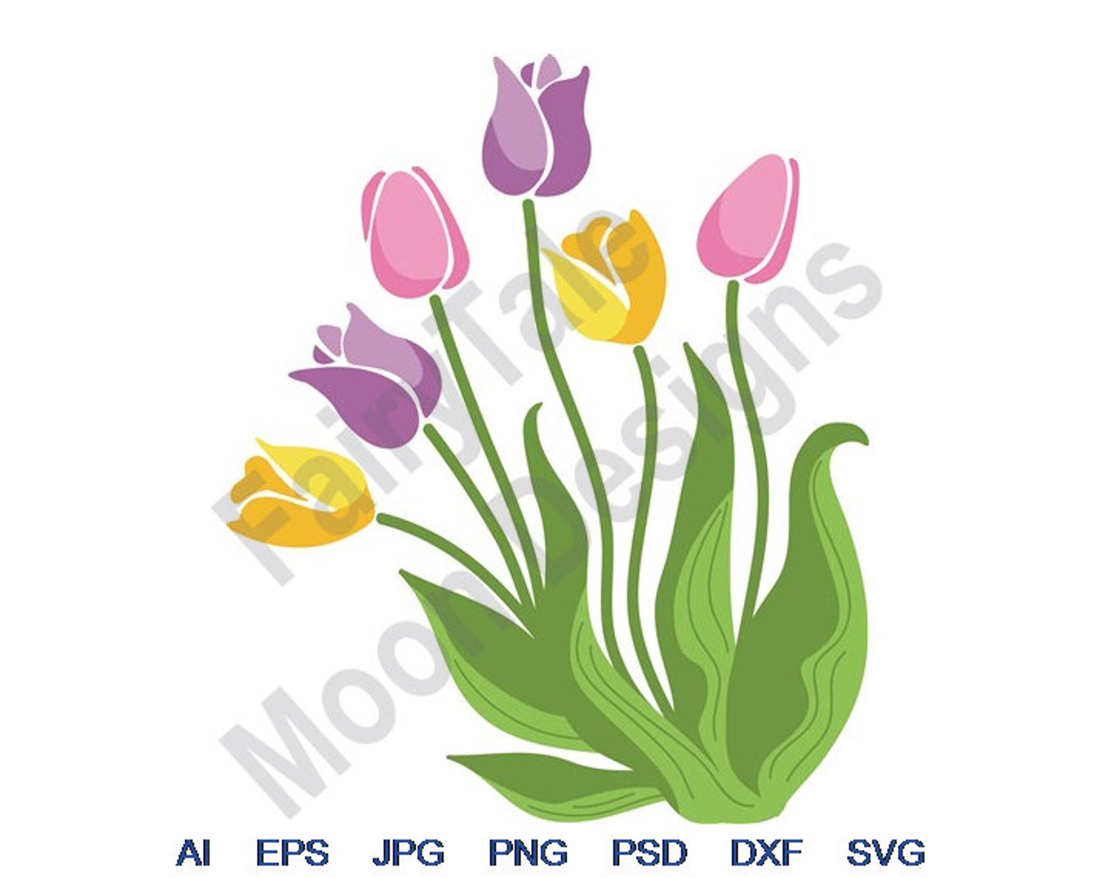 Tulips Svg Dxf Eps Png Jpg Vector Art Clipart Cut - Etsy