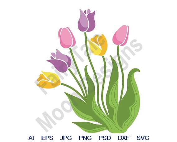 Tulips Svg Dxf Eps Png Jpg Vector Art Clipart Cut | Etsy