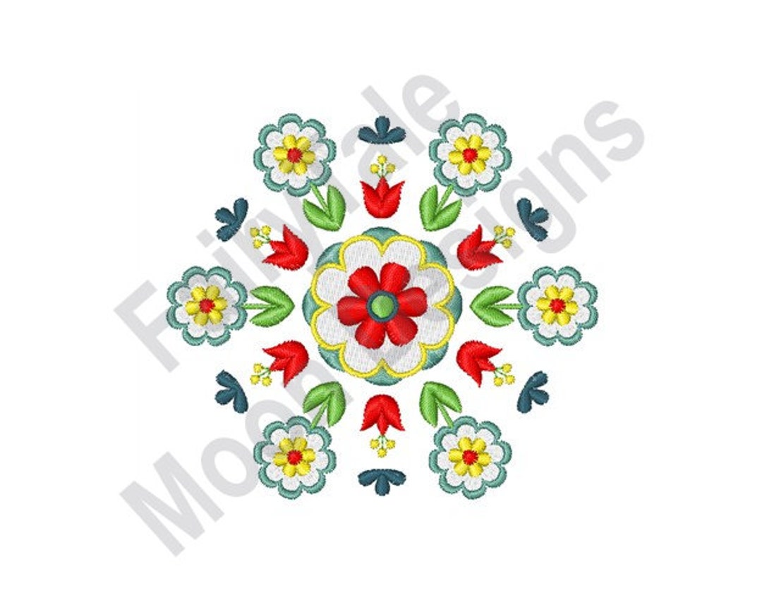 Folk Art Flowers Machine Embroidery Design, Folk Art Floral Circle ...