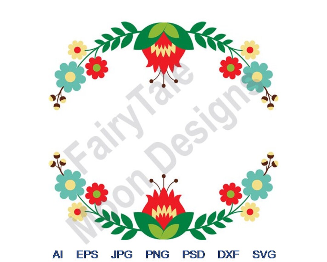 Folk Art Wreath Svg, Dxf, Eps, Png, Jpg, Vector Art, Clipart, Cut File ...