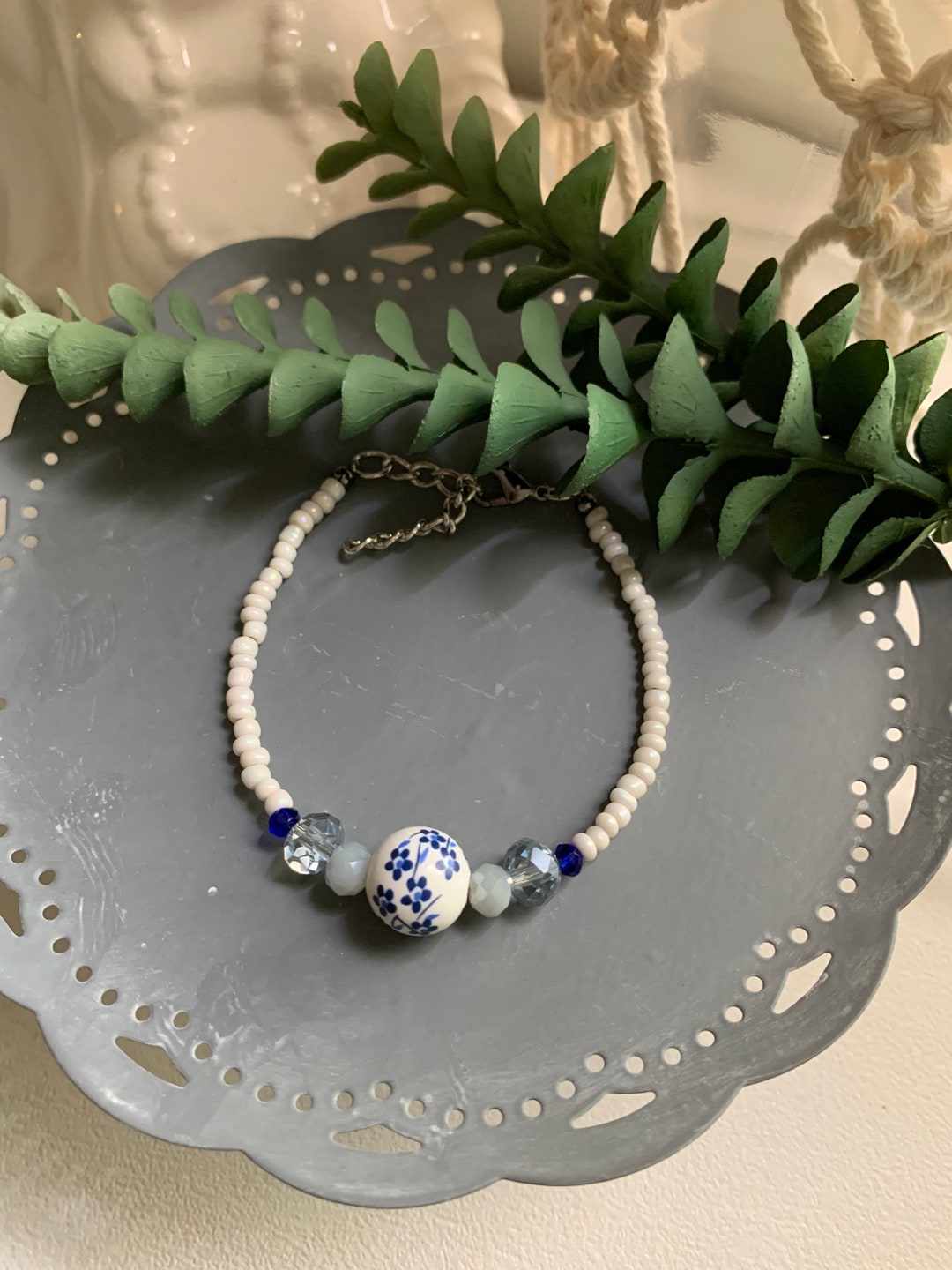 Blue Flower Centered Bead With Alternating Blue Accents - Etsy
