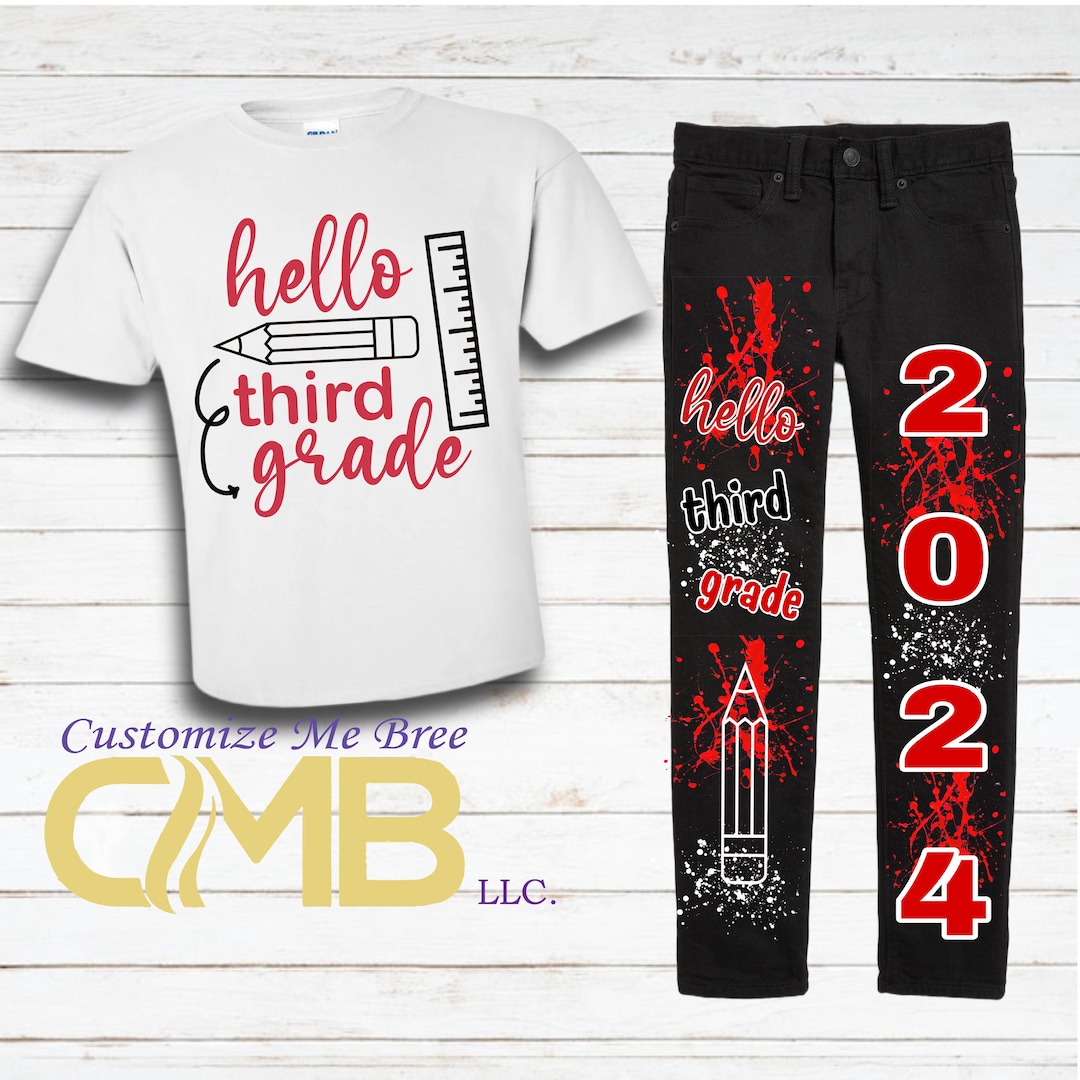 Personalized Back to School Outfit – Custom Shirt & Splatter Jeans - Etsy