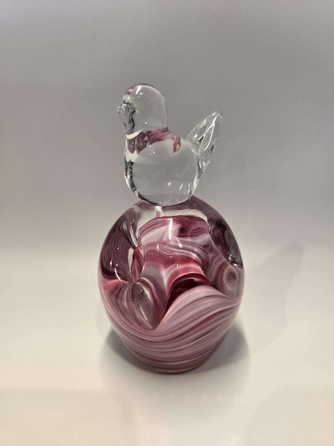 Vintage Glass Bird Paperweight Pink and Swirl by Gibson - Etsy