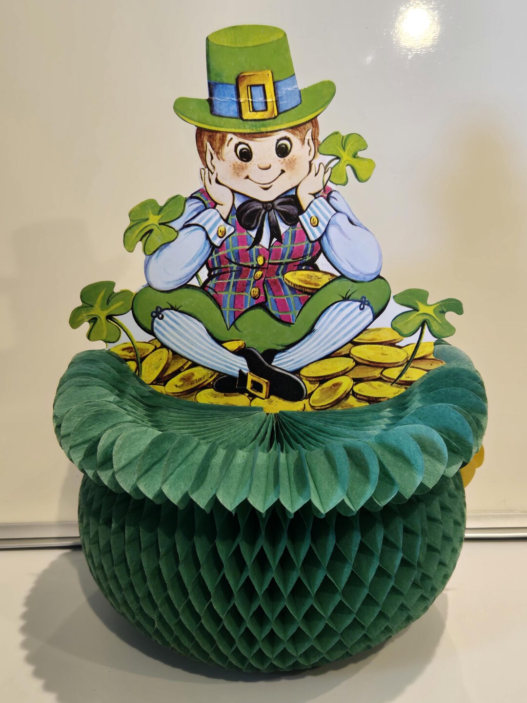 Vintage St. Patrick's Day Leprechaun Pot O Gold Centerpiece Honeycomb ...