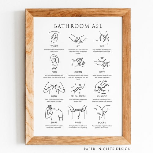 Bathroom ASL Printable Wall Art Sign Language Printable Sign - Etsy