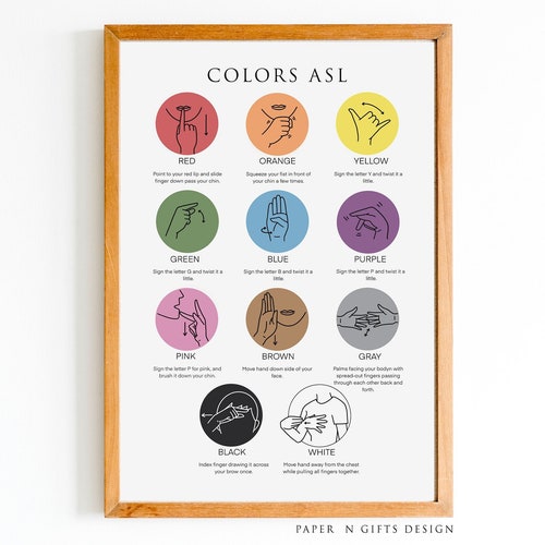 Colors ASL Printable Wall Art Colors Sign Language Prints - Etsy