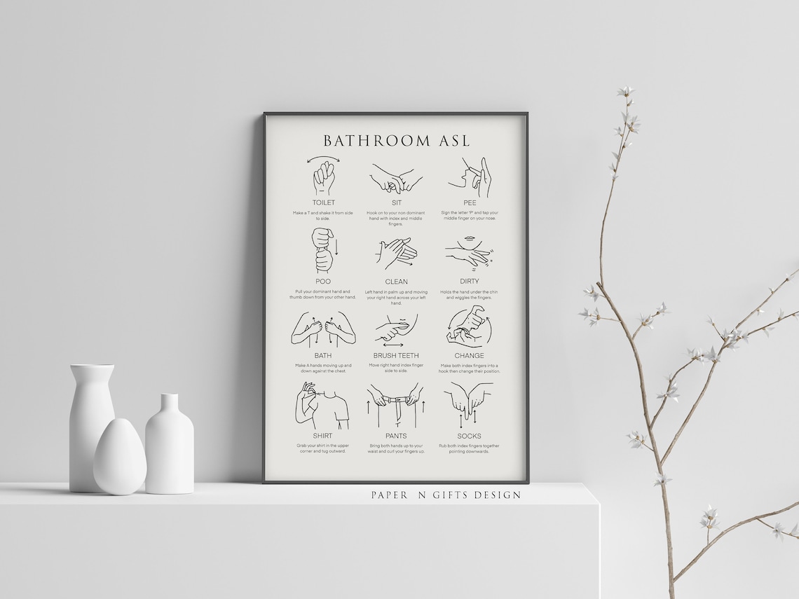 Bathroom ASL Printable Wall Art, Sign Language Printable, Sign Language ...