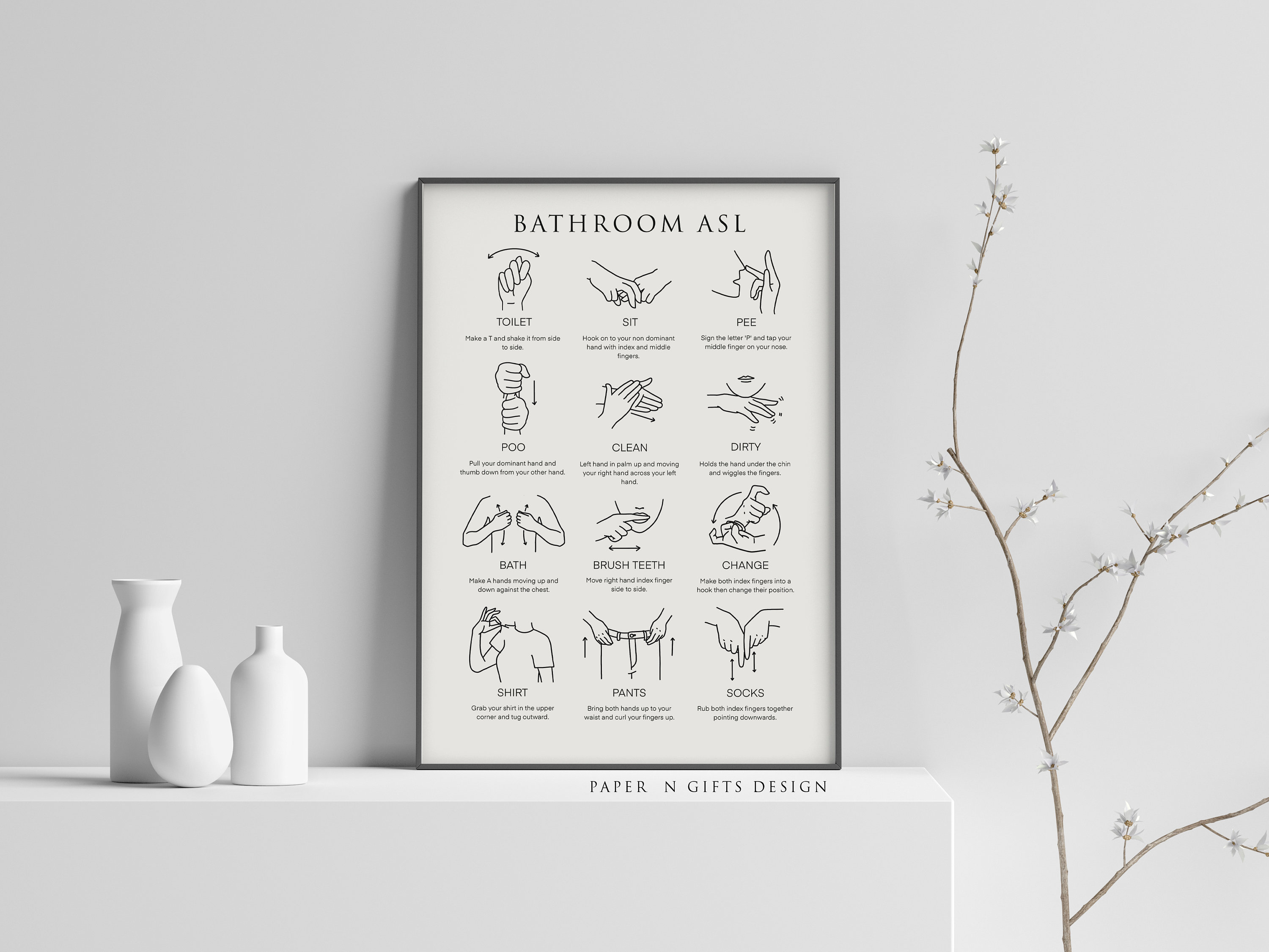 Bathroom ASL Printable Wall Art, Sign Language Printable, Sign Language ...