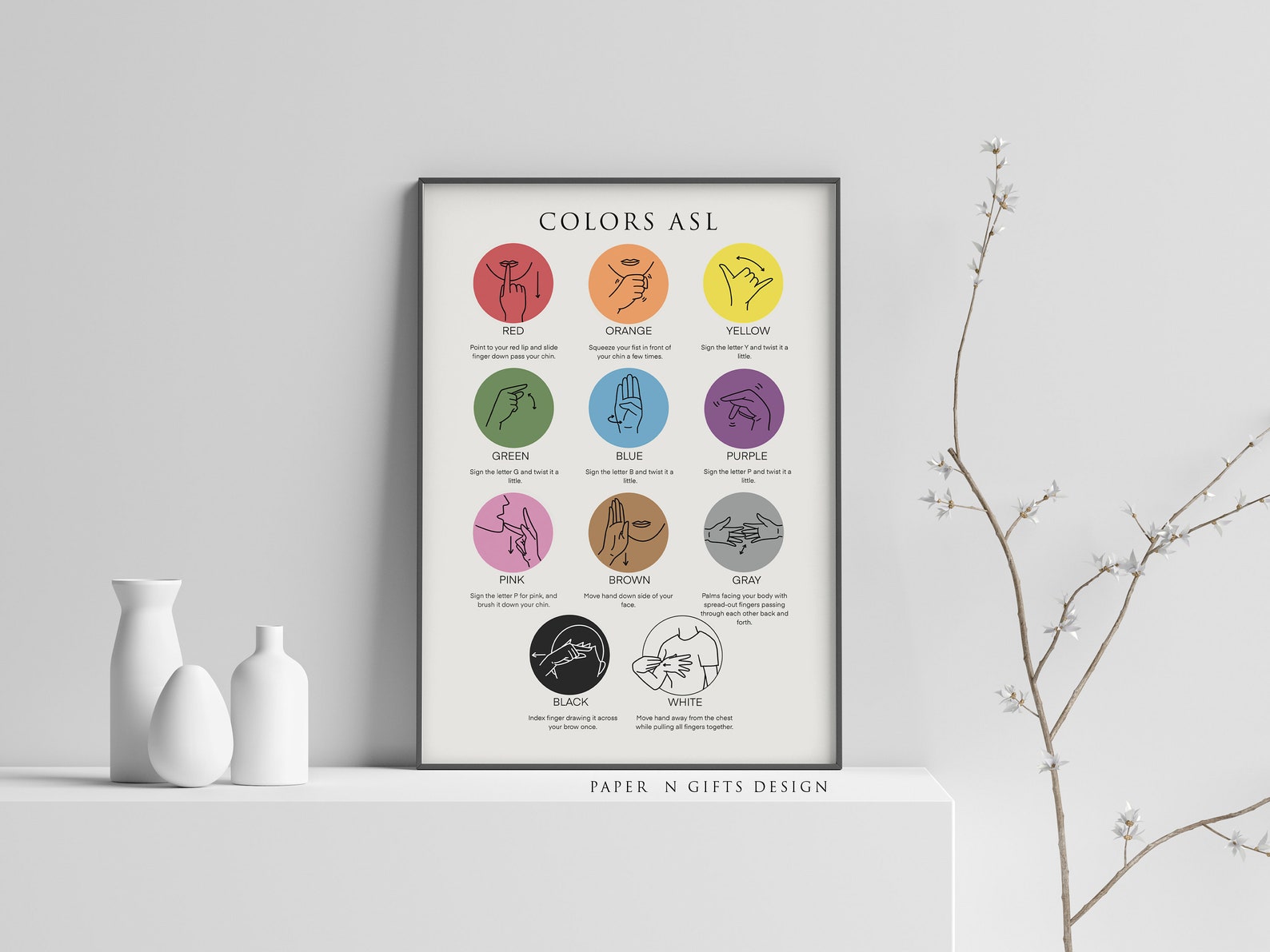 Colors ASL Printable Wall Art, Colors Sign Language Prints, Sign ...