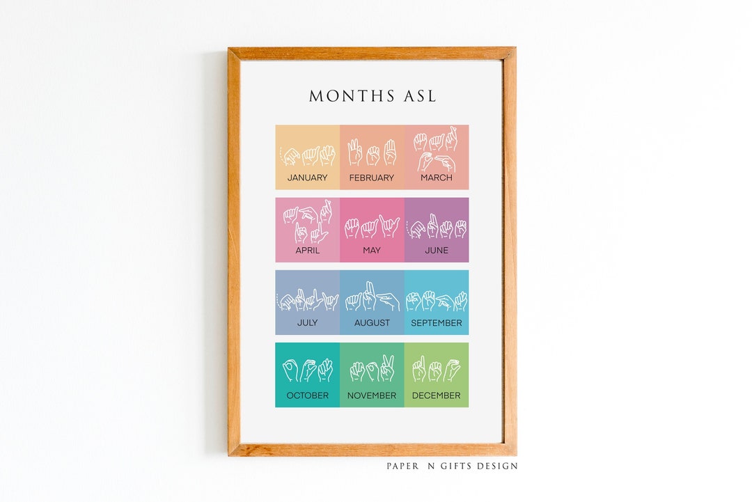 Months ASL Printable Wall Art, Months Sign Language Prints, Sign ...